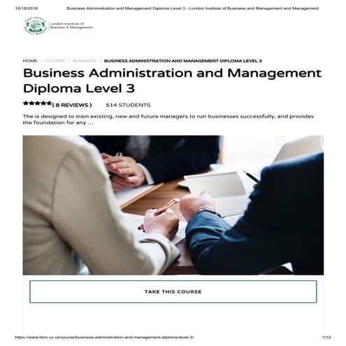 Business Administration and Management Diploma Level 3 - LIBM | PDF