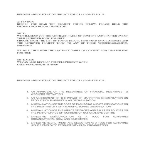BUSINESS ADMINISTRATION PROJECT TOPICS AND MATERIALS.docx
