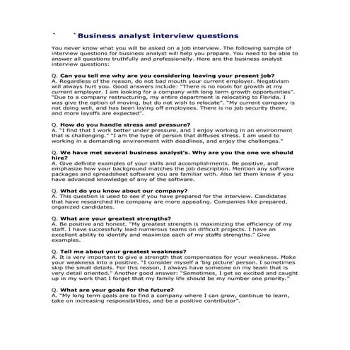 Business analyst interview questions | DOC