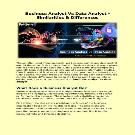 Business Analyst Vs Data Analyst Similarities And Differencespdf
