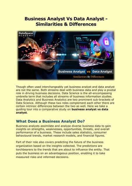 Business Analyst Vs Data Analyst Similarities And Differencespdf