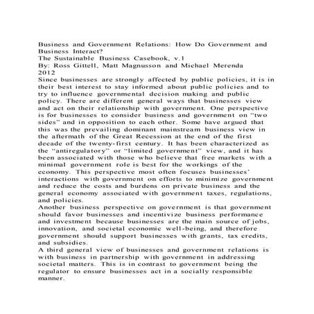 Business and Government Relations How Do Government and Business | DOCX