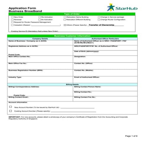 Business broadband application form | DOC