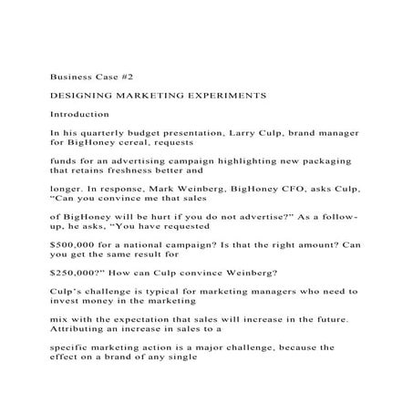 Business Case #2 DESIGNING MARKETING EXPERIMENTS Intro.docx