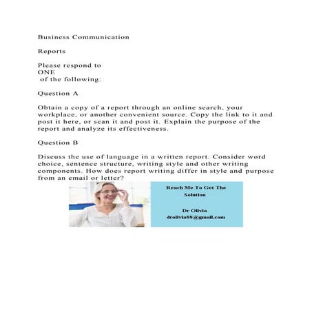 Business CommunicationReportsPlease respond to ONE of th | DOCX ...