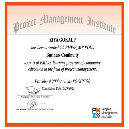 Business Continuity Certificate from Project Management Institute | PDF