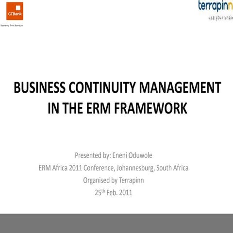 Business Continuity Management In The Erm Framework February 2010 | PDF