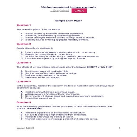 Business economics objective based questions | PDF