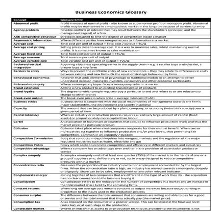 Business Economics Glossary | PDF