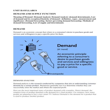 BUSINESS ECONOMICS UNIT II.DOCX DB JAIN COLLEGE | PDF