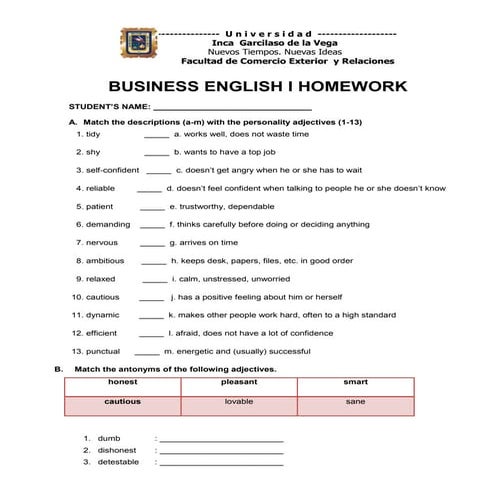 Business english 1 assignment | DOCX