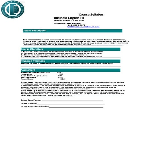 Business english syllabus monday2011 | RTF