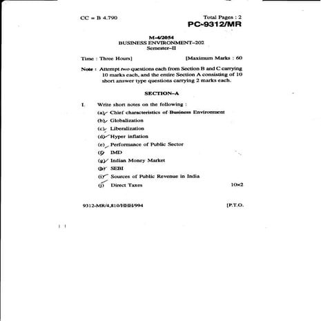 Business environment Question Paper 2014 May | PDF