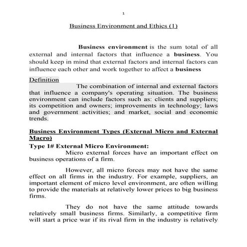 Business environment and ethics1 | PDF