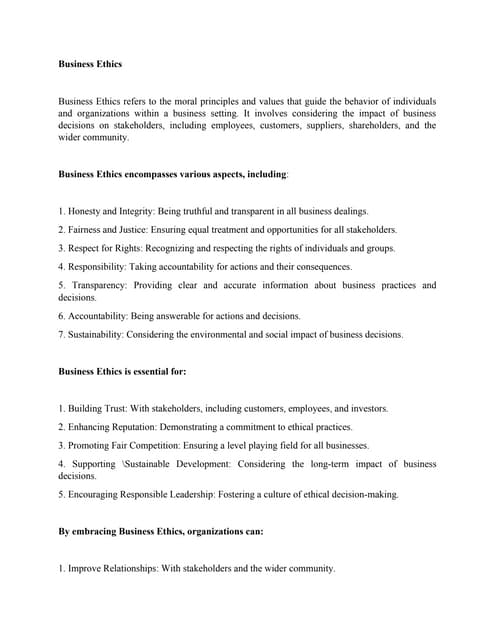 Business ethics and values | PPTX