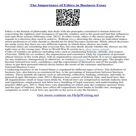 Business Ethics Essay | PDF