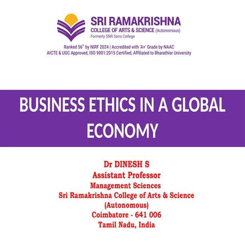 BUSINESS ETHICS IN AN GLOBAL ECONOMY OVERVIEW | PPTX