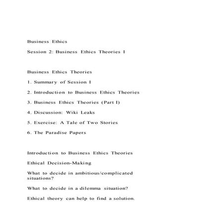 Business EthicsSession 2 Business Ethics Theories I | DOCX | Business ...