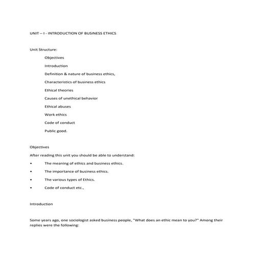 business ethics unit-1 marketing Management | DOCX