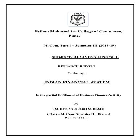 Indian financial system, short report | PDF