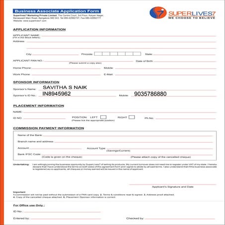 Superlives 7 Business Application Form | PDF