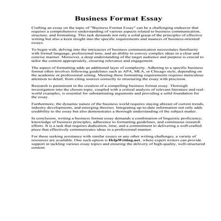 Business Format Essay. Business essay format example | PDF