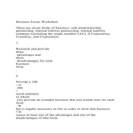 Business Forms WorksheetThere are seven forms of business s.docx