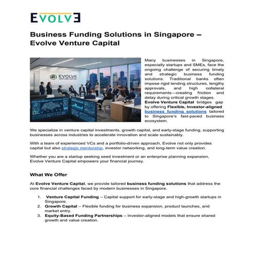 Raise Money for Startup Business in Singapore with Evolve Venture ...