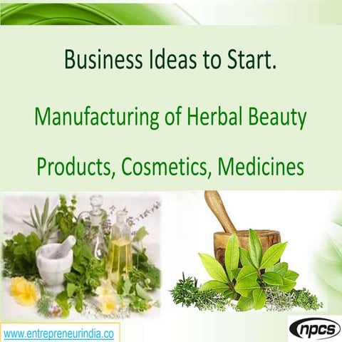 Business Ideas to Start. Manufacturing of Herbal Beauty Products ...