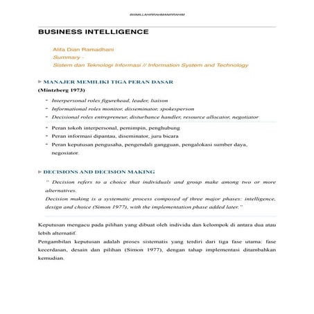 RESUME Business intelligence | PDF