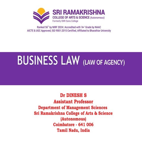 Business law - Law of Agency - An Overview | PPTX