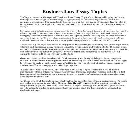 Business Law Essay Topics | PDF