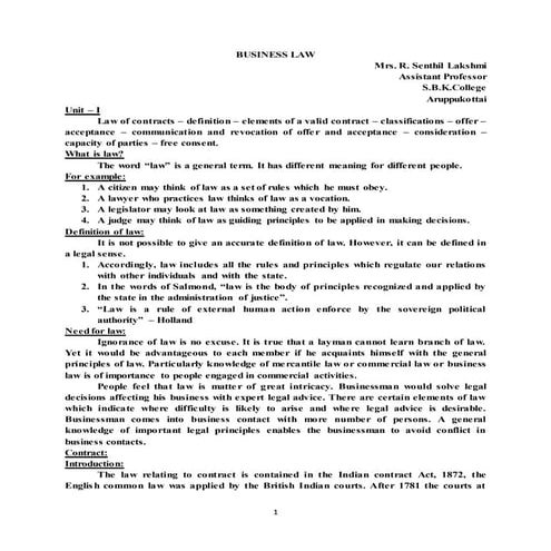 Businesslaws unit 1 | DOCX