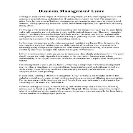 Business Management Essay. Management essay examples | PDF