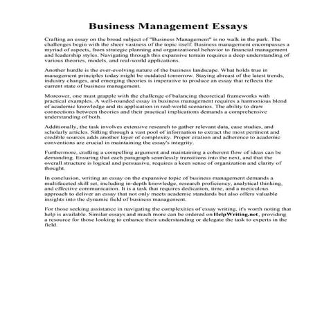 Business Management Essays. Business Management Extended Essay Topics ...