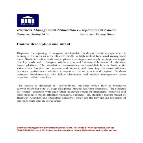 Business management simulation course | PDF