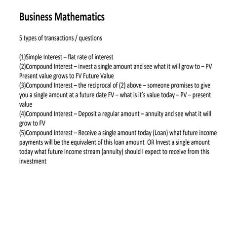 Business mathematics week 1 simple interest | PPT
