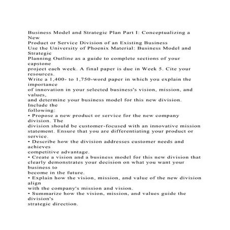 Business Model and Strategic Plan Part I Conceptualizing a NewP.docx