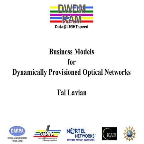 Business Models for Dynamically Provisioned Optical Networks | PPT