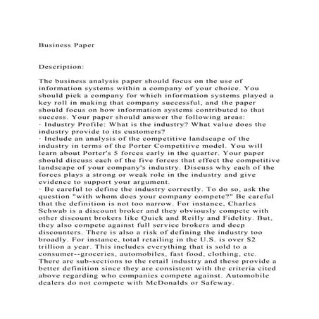 Business PaperDescriptionThe business analysis paper sh.docx