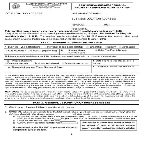 Business personal property rendition GCAD | PDF