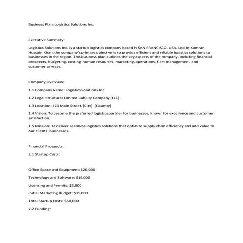 logistics business plan | PDF