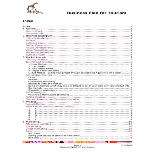 Businessplan For Tourism & Index | PDF