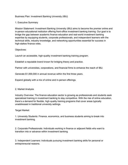 Investment Banking University Factsheet | PDF | Business Banking & Finance | Business