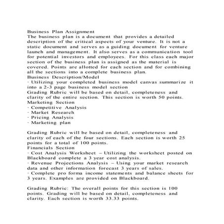 Business Plan AssignmentThe business plan is a document that pro | PDF