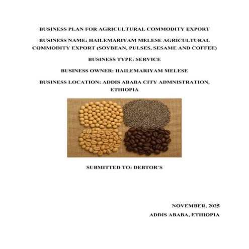 Business Plan for Agricultural Products (Soya Bean, Pulse, Sesame and ...