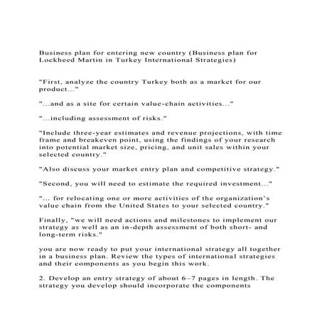 Business plan for entering new country (Business plan for Lockhe | DOCX