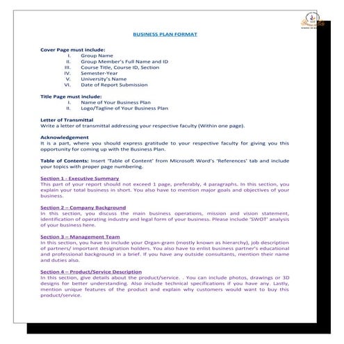 Business plan format report | PDF