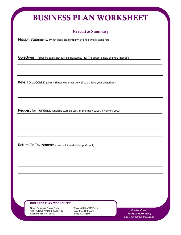 Business planning worksheet