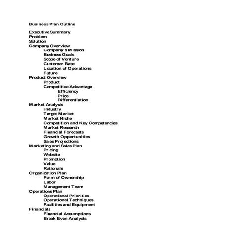 Business Plan Outline Sample | PDF